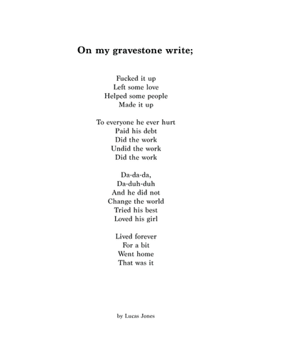 'On my gravestone write;' | Print | Maryland Films