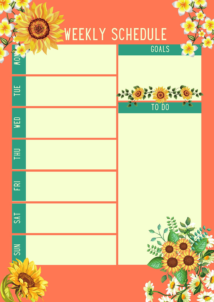 Sunflowers & Blooms Printable Weekly Schedule Page