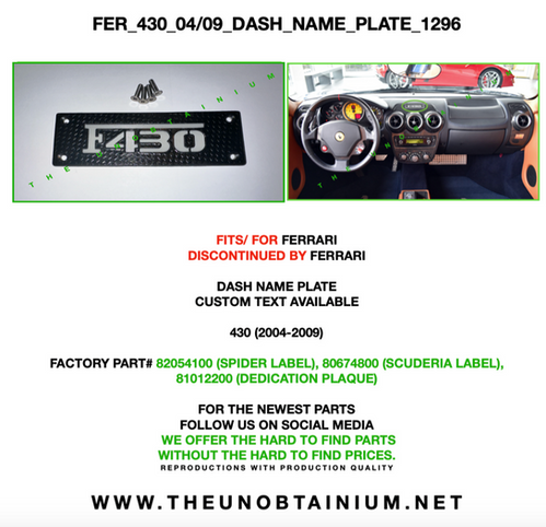 Dash Name Plate (Custom or OEM) | The Unobtainium