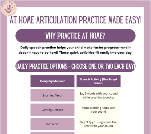 Free At-Home Articulation Practice Guide for Parents | Tiny Voice ...