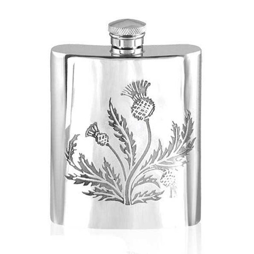 6 oz. Pewter Hip Flask with Etched Thistle | highlander
