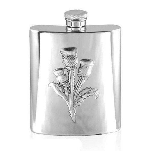 6 oz. Pewter Hip Flask with Embossed Thistle | highlander