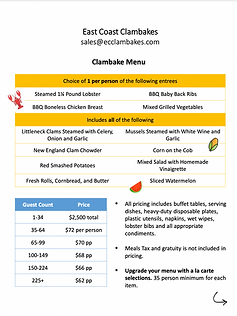 Clambake Menu - Clambake Party Menu - Fairfield, CT