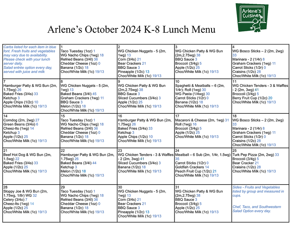 October Lunch Menu