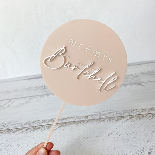 Mr & Mrs Round Cake Topper | Little Letter Co