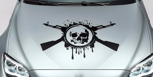 Jeep Wrangler Skull and Crossed Guns Hood Decal Sticker 203 ...