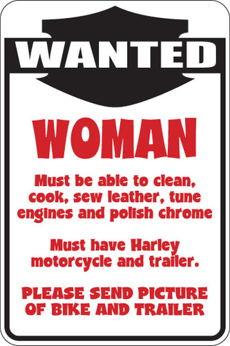 WOMAN WANTED Funny Sign | ANYStickerUWant.com