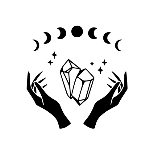 Celestrial Hands Moon Phase Crystal Decal Sticker | ANYStickerUWant.com