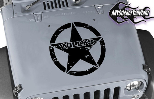 Jeep Wrangler Gladiator Distressed Willys Army Star Hood Decal Sticker ...