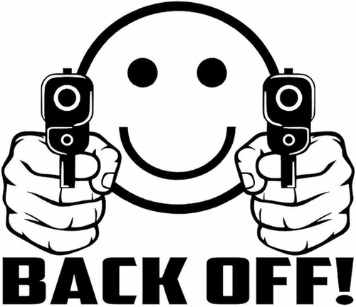 BACK OFF Smiley Face with Guns Decal Sticker | ANYStickerUWant.com