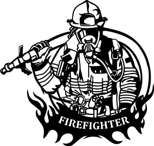Firefighter wrapped in hose decal sticker | ANYStickerUWant.com