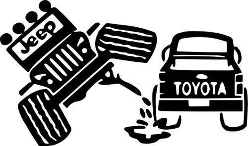 Jeep pissing on Toyota Decal Sticker | ANYStickerUWant.com