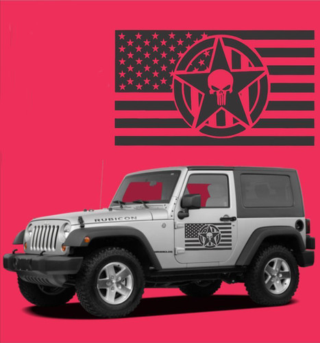 Jeep Wrangler Rubicon Punisher Army Star Flag Decal Sticker 117 ...