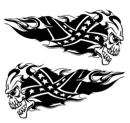 Flaming Rebel Flag Skull Decal Sticker | ANYStickerUWant.com