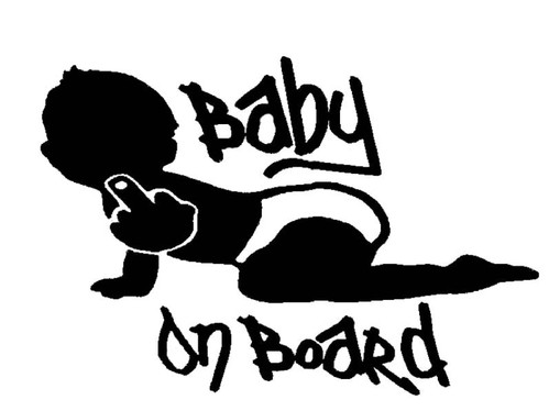 FLIPPING OFF BABY ON BOARD Decal Sticker | ANYStickerUWant.com