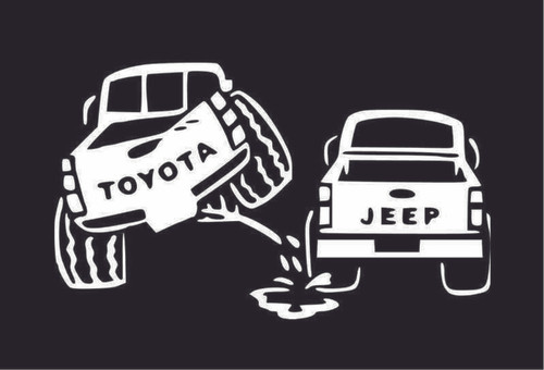 Toyota Truck Pissing on a Jeep Decal Sticker | ANYStickerUWant.com