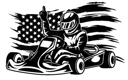 Go Cart Flag Decal Sticker (add text or saying) | ANYStickerUWant.com