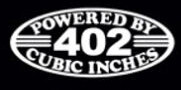 Powered By 402 Cubic Inches V8 Decal Sticker Emblem | ANYStickerUWant.com