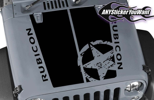Jeep Rubicon Distressed Army Star Hood Stripe Vinyl Decal Sticker ...