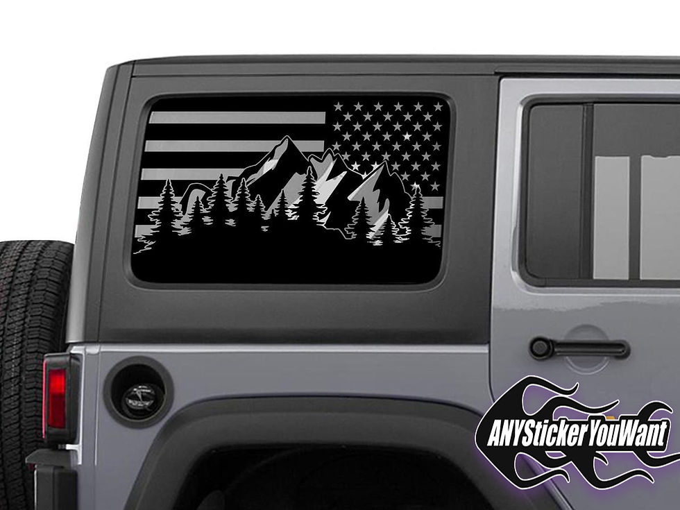 Jeep Wrangler Forest Mountain American Flag Window Decal Sticker ...