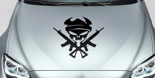 Jeep Wrangler Warrior Skull Crossed Guns Hood Decal Sticker 200 ...