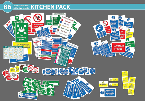 Kitchen Safety Signs Pack of 86 Stickers - Various Sizes | My Care Business