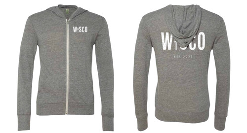 Wisco Unisex Eco Jersey Hoodie Gray + White logo | Wisco Clothing Co