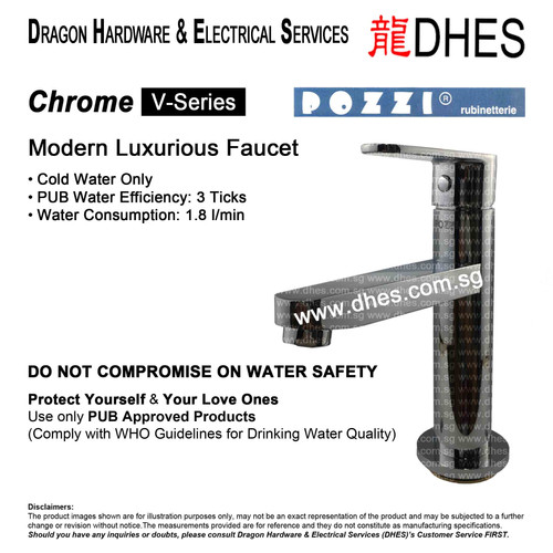 Pozzi V-Series 321 Chrome Bold Modern Elegant Design Bathroom Basin Tap ...