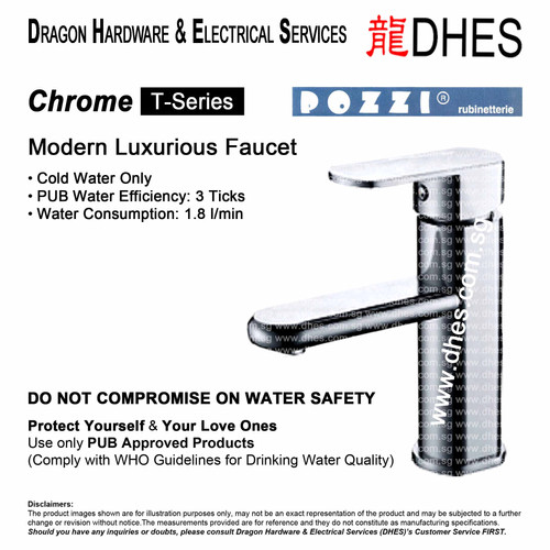 Pozzi T-Series 321 Chrome Bold Modern Elegant Design Bathroom Basin Tap ...