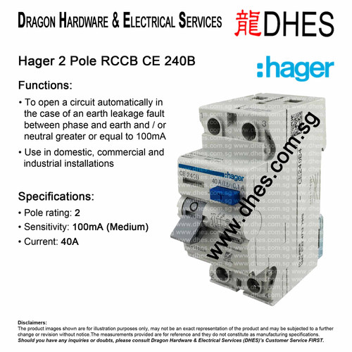 Hager 2 Pole Residual Current Circuit Breaker RCCB Medium Sensitivity ...