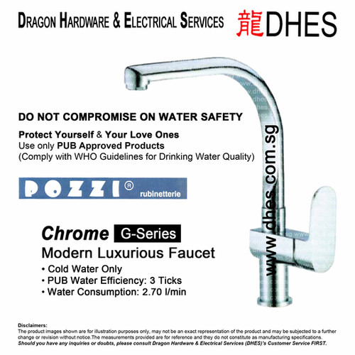 Pozzi G-Series 320 Chrome Bold Modern Minimalist Kitchen Sink Faucet ...