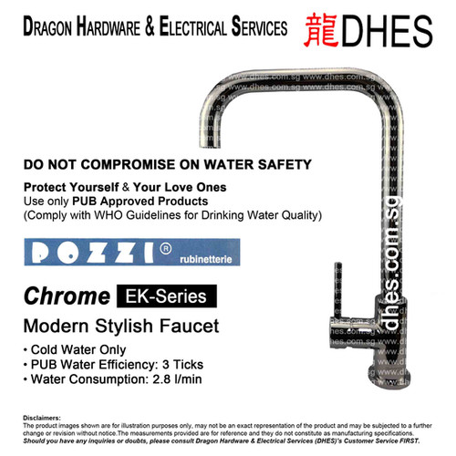Pozzi EK-Series 320 Chrome Bold Modern Minimalist Kitchen Sink Faucet ...