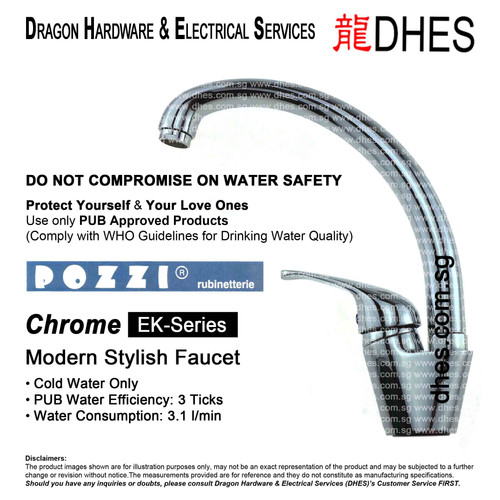 Pozzi EK-Series 8620 Chrome Bold Modern Minimalist Kitchen Sink Faucet ...