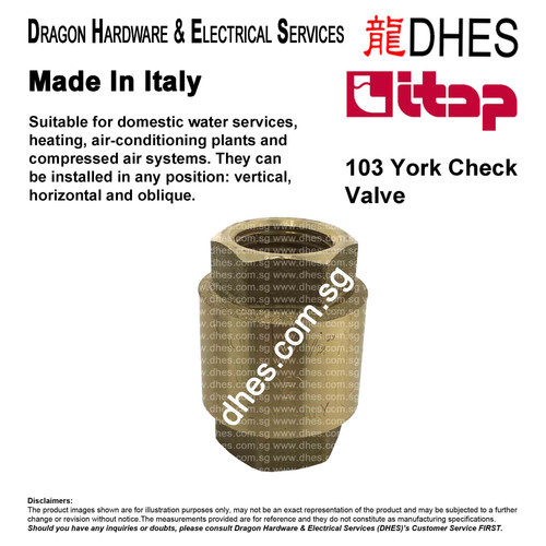ITAP 103 1” (DN25) York Check Valve Made in Italy 1030100 | Dragon ...