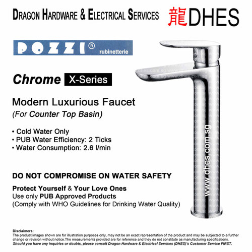 Pozzi X-Series 321 Chrome Premium Luxurious Counter Top Bathroom Tap ...