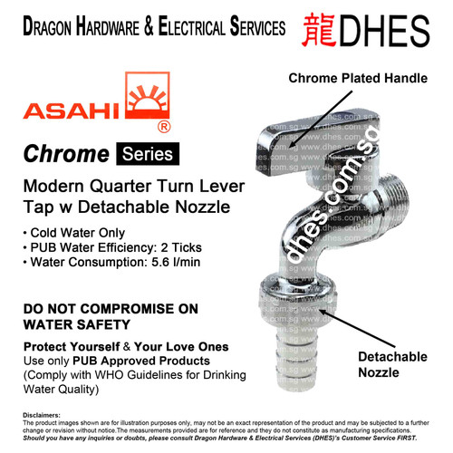 Asahi Chrome Bold Modern Elegant Wall Tap With Detachable Nozzle 1802 ...