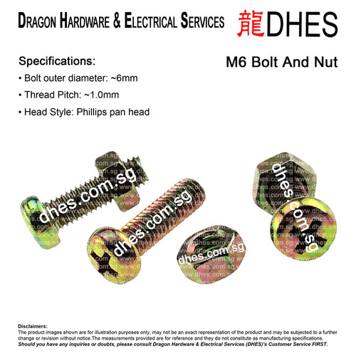 DHES M6 Pan Head Phillips Bolt And Nut (without Unthreaded Shank ...