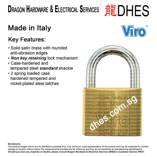 Viro 50mm Rectangle Satin Brass Padlock Lock Non-Key Retaining Made In ...