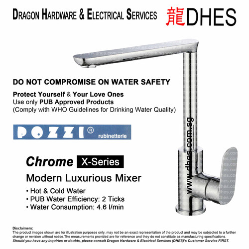 Pozzi X-Series 920 Chrome Bold Modern Minimalist Kitchen Sink Faucet ...