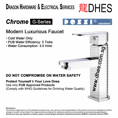 Pozzi G-Series 321 Chrome Bold Modern Elegant Design Bathroom Basin Tap ...