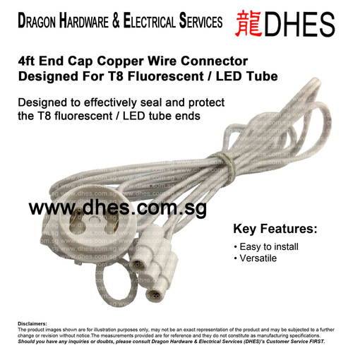 DHES 4ft End Cap Copper Wire Connector For T8 Fluorescent / LED Tube ...