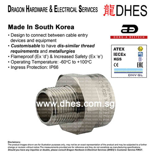 Dong-A Bestech Cable Gland Adaptor DAAD M20 (M) x M25 (F) Brass w ...