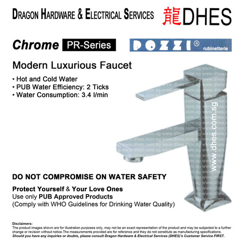 Pozzi PR-Series 921 Chrome Bold Modern Elegant Design Bathroom Basin ...