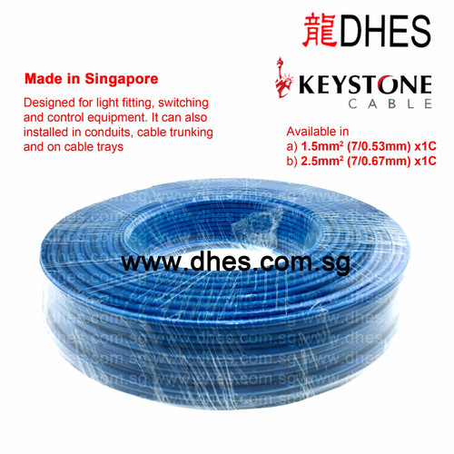 Keystone 1 Core 1.5mm2 x 7/0.53mm Blue PVC Insulated Wire Cable ...