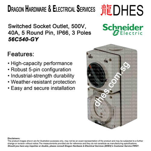 Clipsal Schneider Electric Switched Socket Outlet 56C540-GY - 500V, 40A ...
