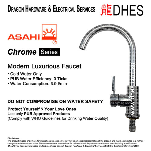 Asahi Chrome Bold Modern Minimalist Single Rod Lever Kitchen Sink Tap ...