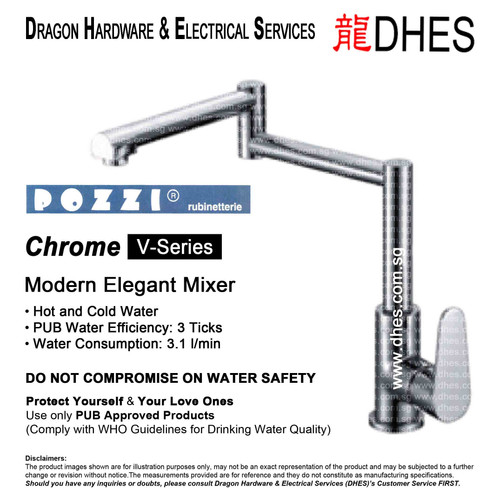 Pozzi V-Series 8920 Chrome Modern Luxurious Pot Filler Kitchen Mixer ...
