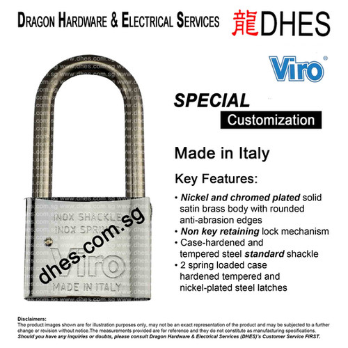 Viro 70mm x 150mm Chrome Plated Rectangle Long Shackle Padlock Lock 315 ...