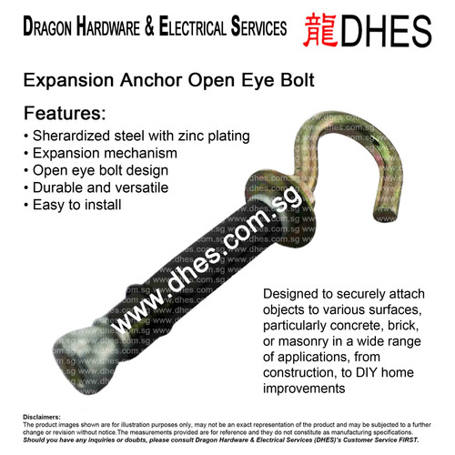 DHES Sherardised Steel Zinc Plated Expansion Anchor Open Eye Bolt ...