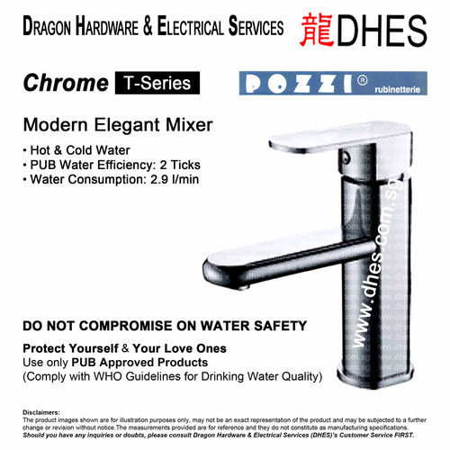 Pozzi T-Series 921 Chrome Bold Modern Elegant Design Bathroom Basin ...